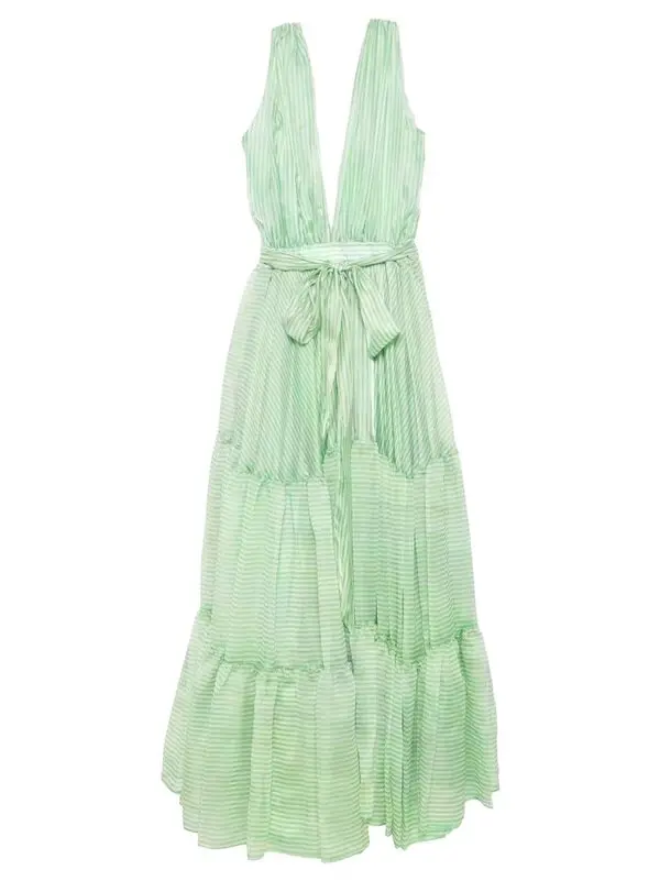 MIAU BY CLARA ROTESCU Tiered-striped Maxi Dress - Green