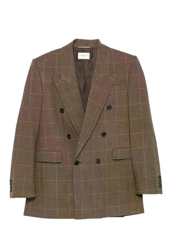 Saint Laurent Checked Double-breasted Jacket - Brown