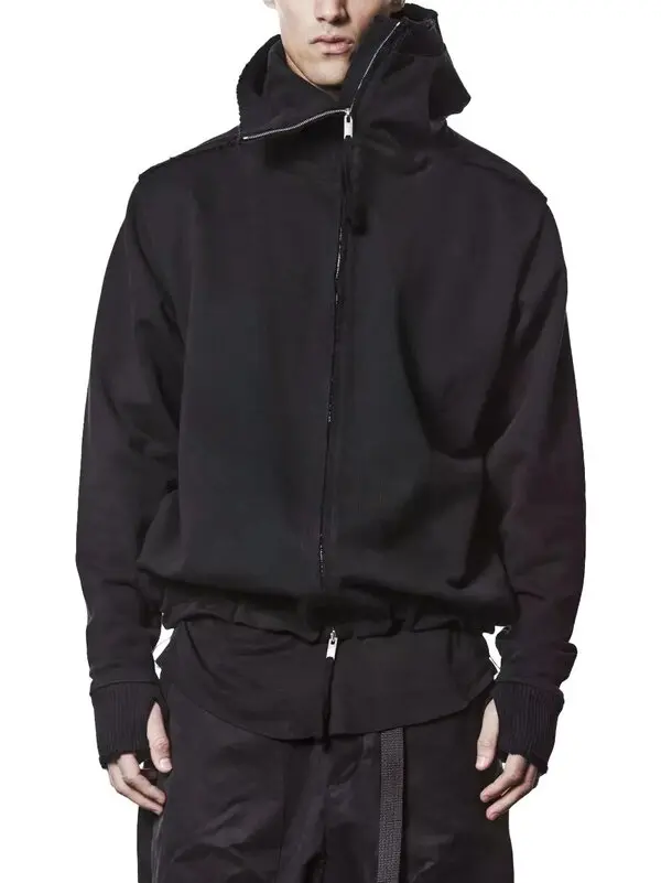 THOM KROM Frayed High-neck Zip-up Jacket - Black