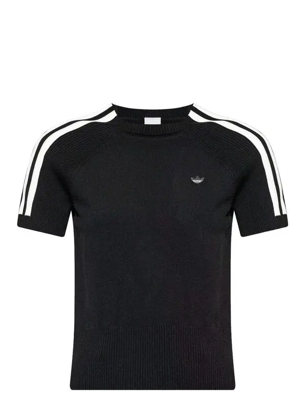 Adidas Ribbed Top With Logo Detail - Black