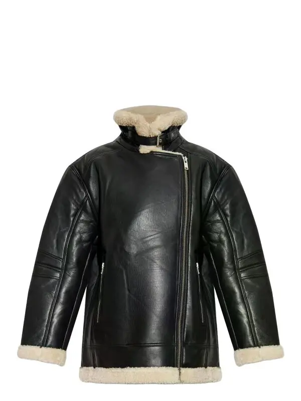 GESTUZ Leather Jacket With Shearling Trim - Black