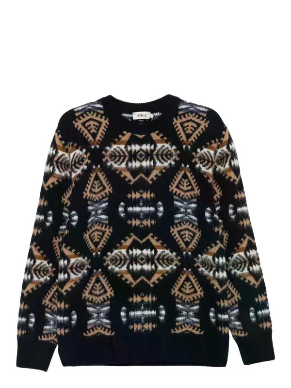 Altea Geometric-pattern Crew-neck Sweater - Black