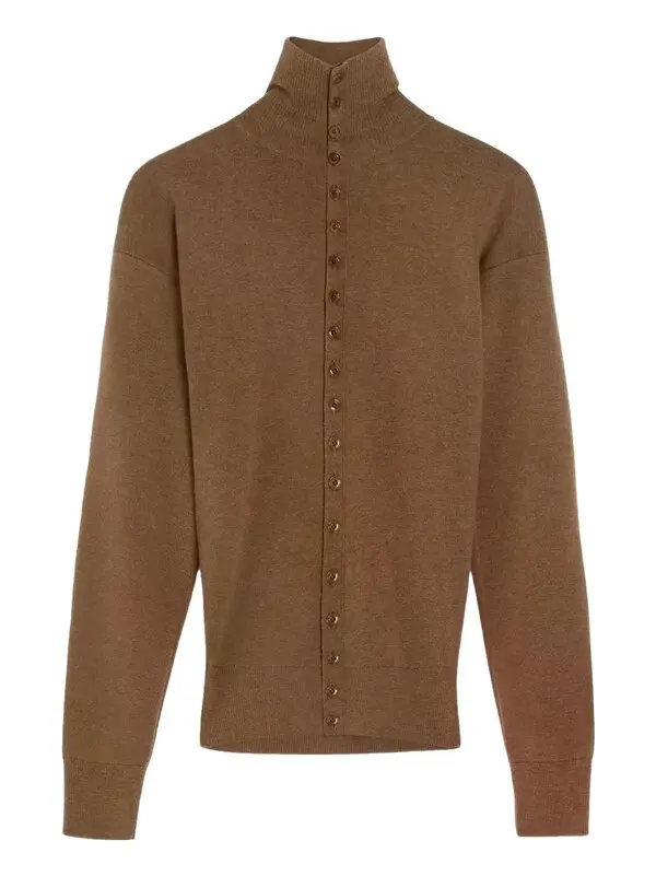 LEMAIRE Buttoned Turtleneck Cardigan - Brown