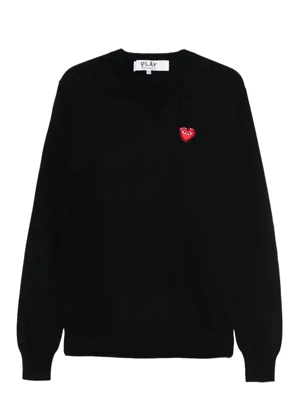 Play Comme Des Garcon Emblem Rhinestone-heart Sweater - Black
