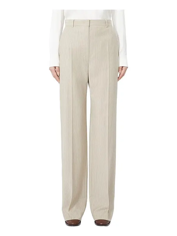 Max Mara Straight Leg Virgin Wool Pants - Beige