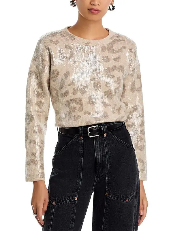 Aqua Sequin Leopard Sweater - Brown