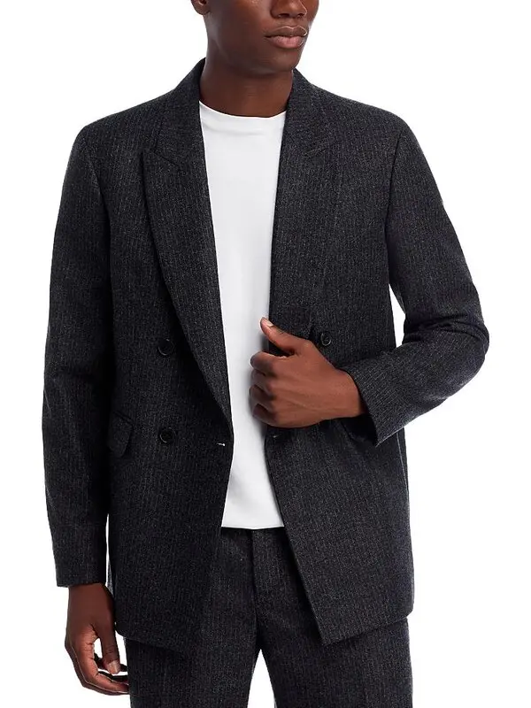 FRAME Pinstripe Wool Blend Double Breasted Blazer - Dark Gray