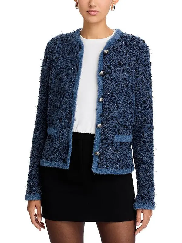 Kobi Halperin Torres Sequin Textured Knit Sweater - Blue/black