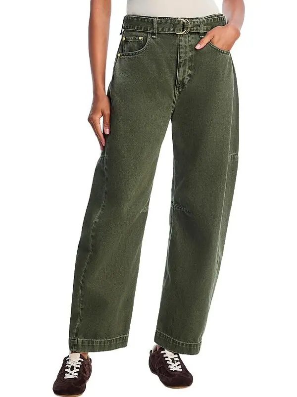 Rag & Bone Charlie High-rise Belted Barrel Jeans - Dark Olive Stone