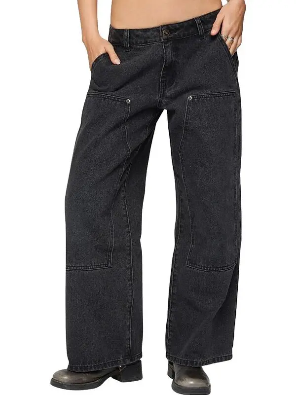 EDIKTED Ayla Low Rise Carpenter Jeans - Black-washed