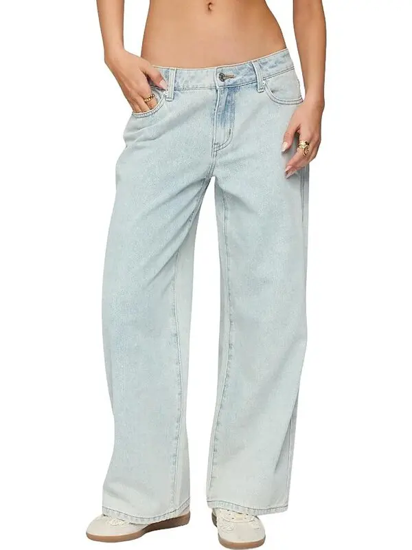 EDIKTED Petite Bow Pocket Relaxed Jeans - Light-blue