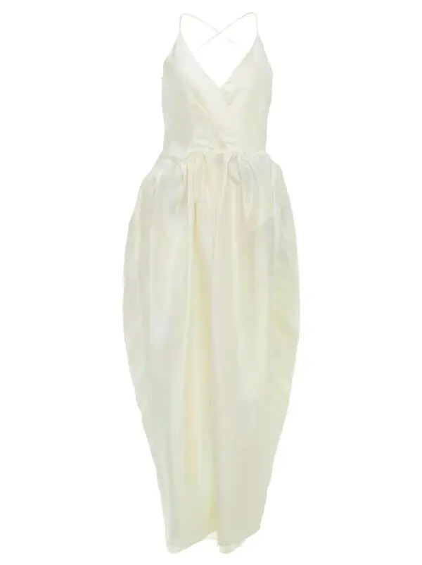 YANGKEHAN Gathered Silk Dress - White