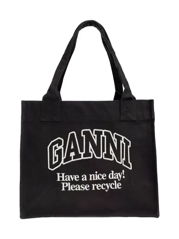 GANNI Logo-embroidered Tote Bag - Black