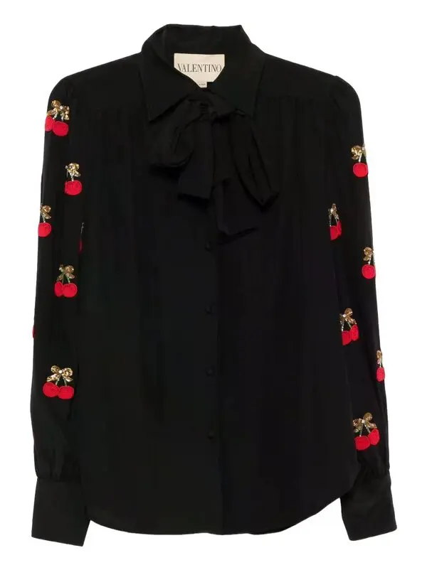 Valentino Garavani Cherry-embellished Bow Blouse - Black