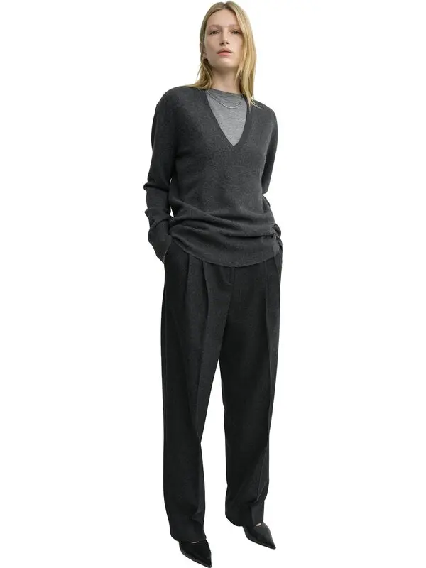 TOTEME Cashmere V-neck Knit - Charcoal Melange