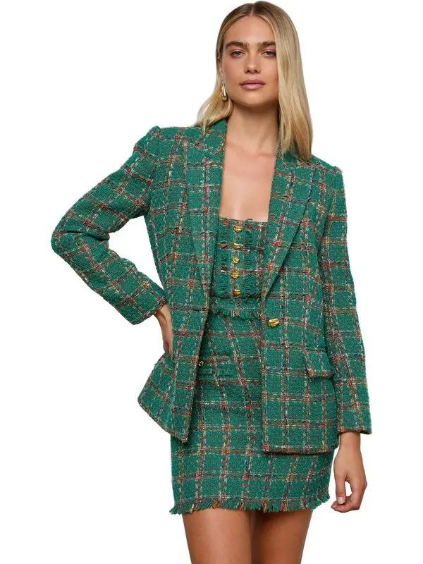 L'Agence Gweny Tweed Blazer - Green Windowpane Tweed