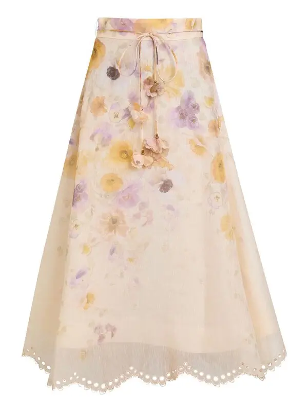 Zimmermann Memento Floral Linen-blend Midi Skirt - Multi Floral