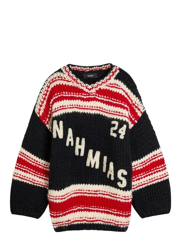 NAHMIAS Striped-intarsia Wool Jumper - Black