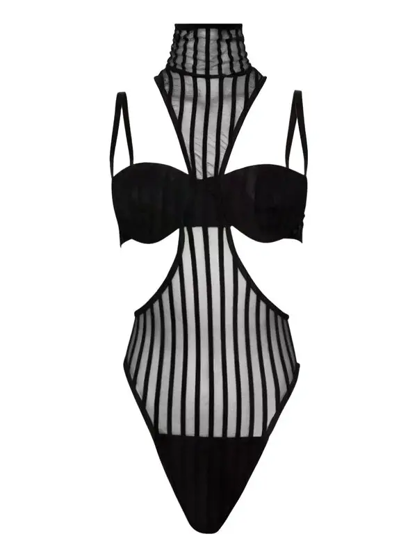 LAQUAN SMITH Striped Bodysuit - Black