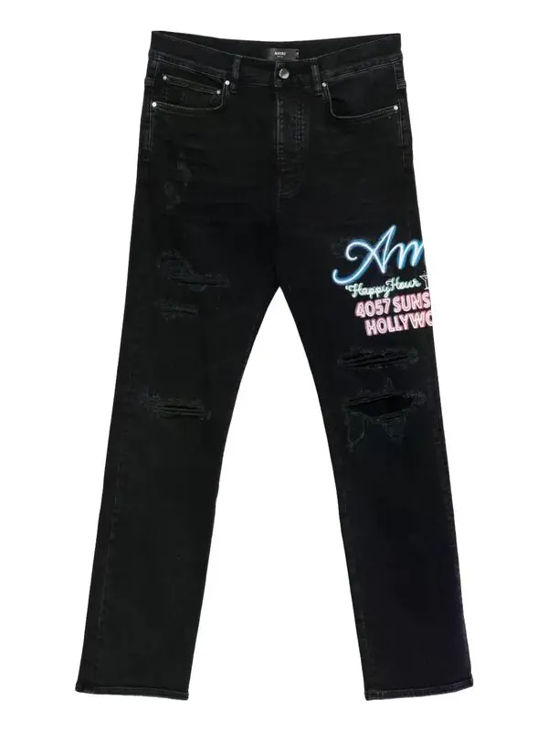 Amiri Embroidered Distressed Jeans - Black
