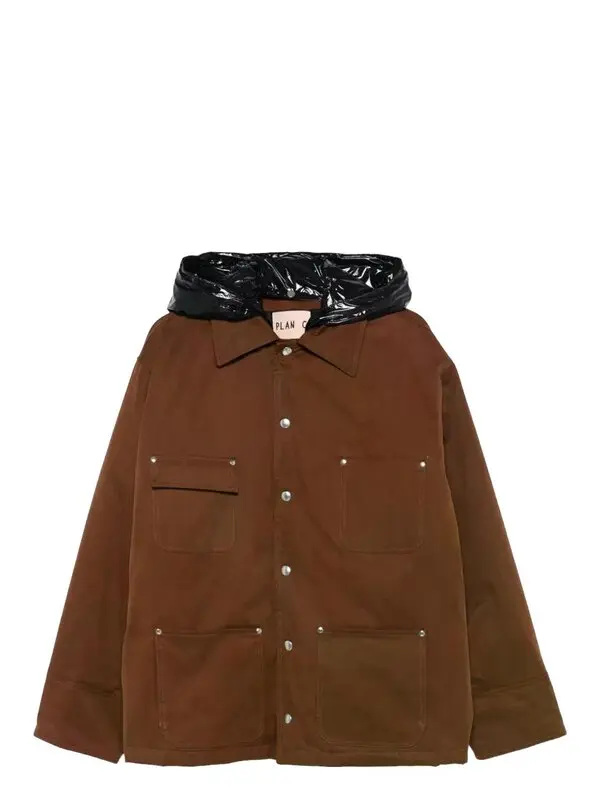 Plan C Hooded Cotton Jacket - Brown