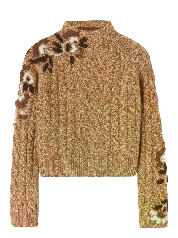 Ermanno Scervino Cable-knit Sweater With Floral Embroidery - Neutrals