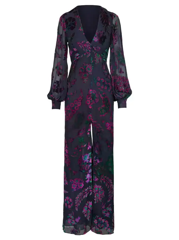 Etro Floral-velvet Maxi Dress - Blue