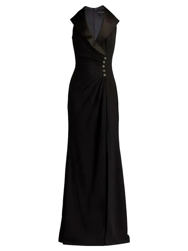 Tadashi Shoji Satin-collar Embellished Gown - Black