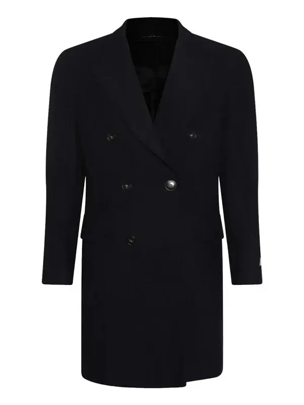 Canali Wool Double-breasted Coat - Blue