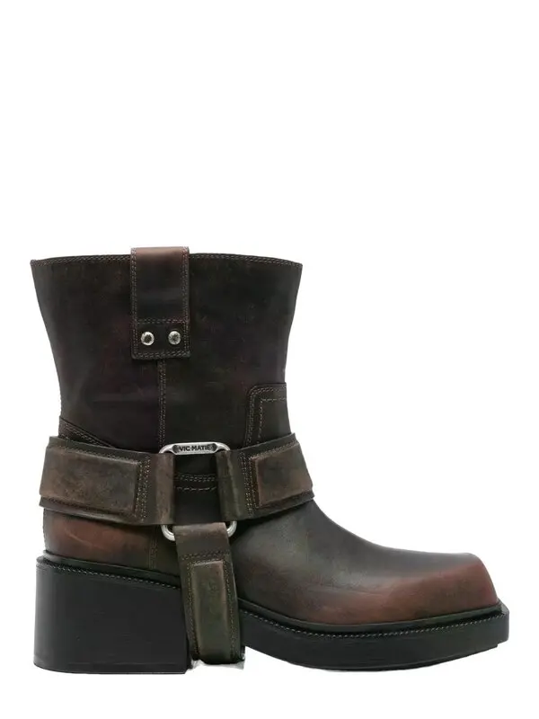 VIC MATIE 60mm Buckle-strap Leather Biker Boots - Brown