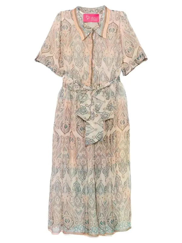 MIAU BY CLARA ROTESCU Paisley-print Midi Shirt Dress - Neutrals