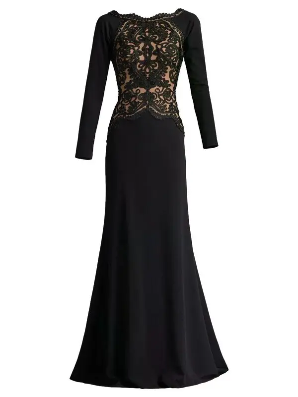 Tadashi Shoji Long-sleeve Embroidered Gown - Black