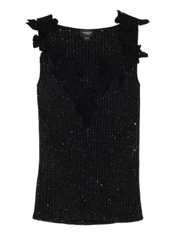 Giambattista Valli Floral Embellished Top - Black