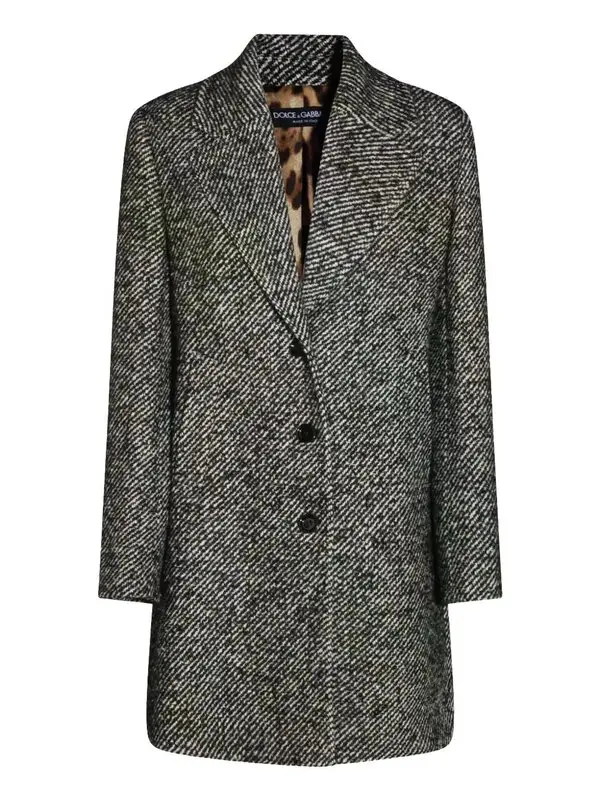 Dolce & Gabbana Herringbone Tweed Coat - Black