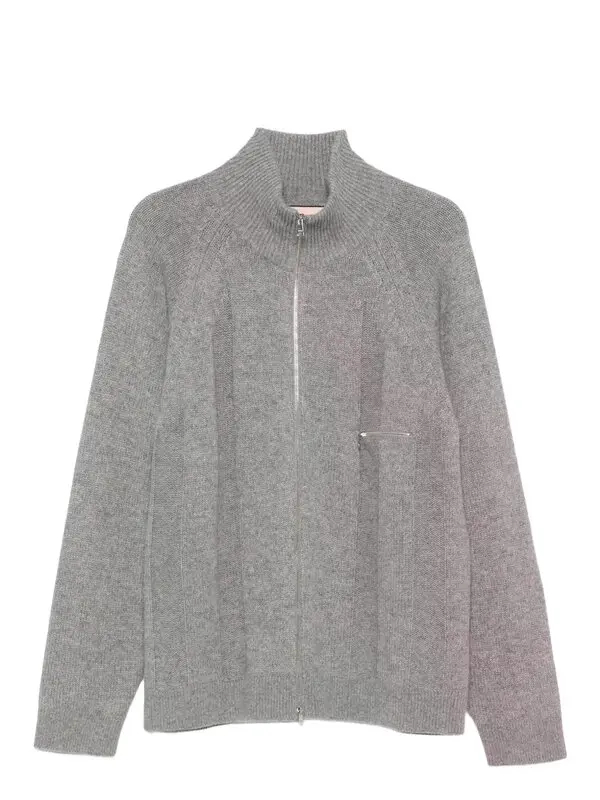Plan C High-neck Zip-front Cardigan - Grey