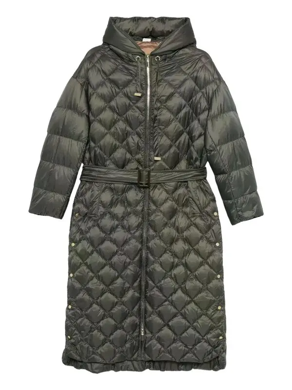 Max Mara Hooded Quilted Belted Jacket - Green