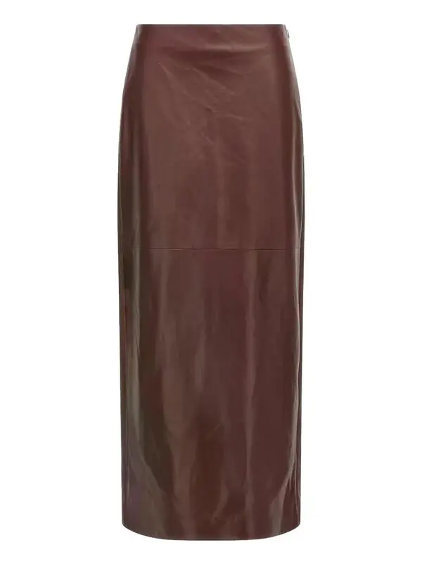 Brunello Cucinelli Column Back-split Leather Midi Skirt - Red