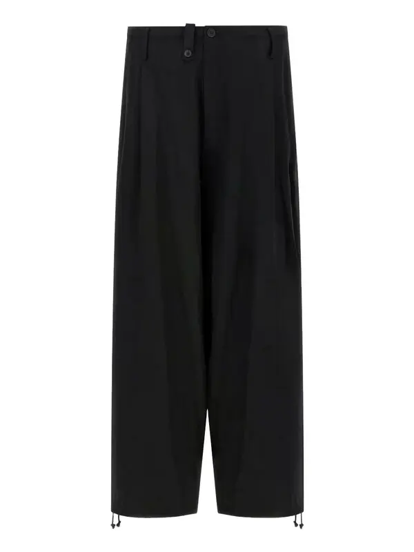 Yohji Yamamoto Pleated Drawstring Trousers - Black