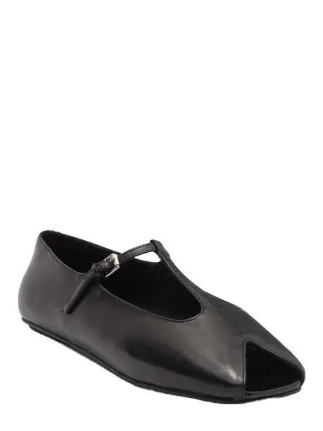 Jeffrey Campbell T-strap Peep Toe Flats - Black