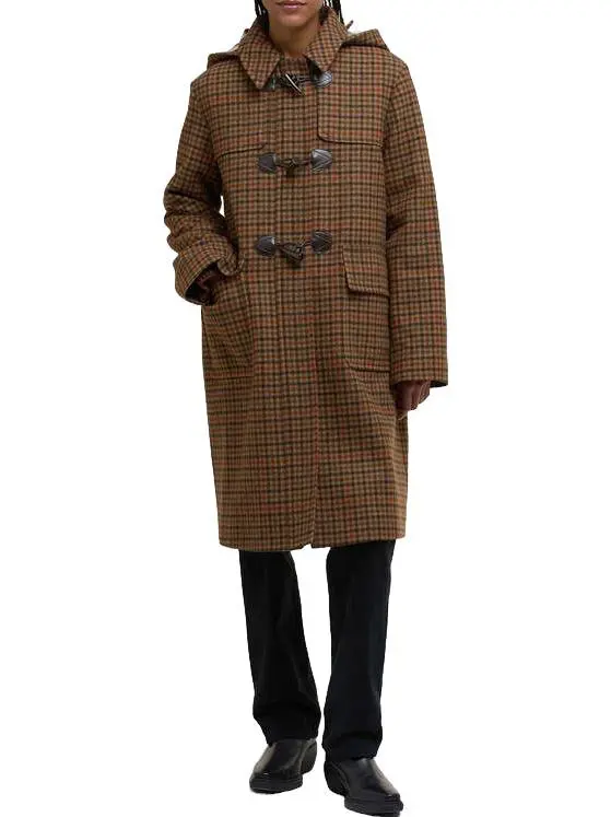 Barbour Houndstooth Check Wool-blend Duffle Coat - Brown/tartan