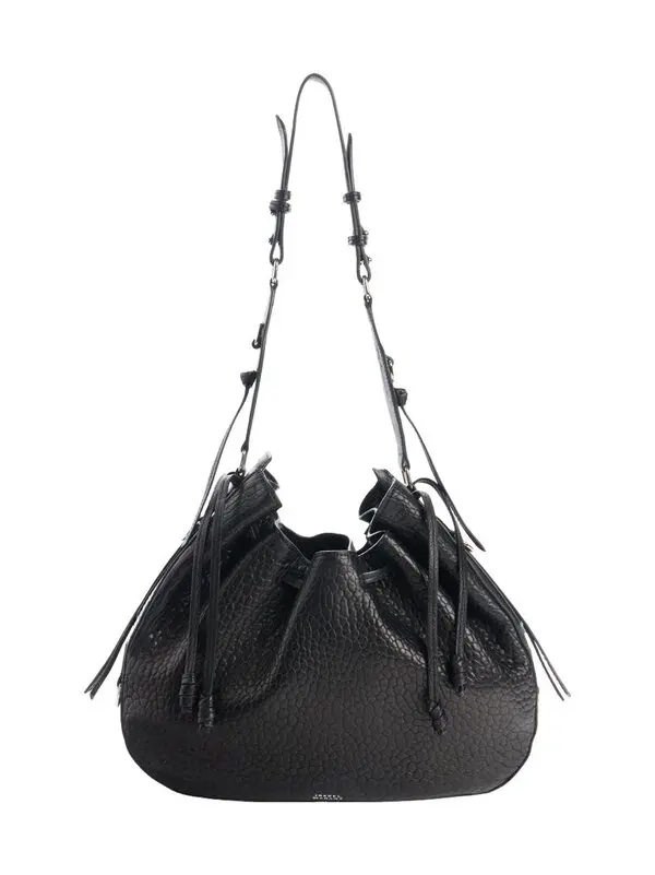 Isabel Marant Bolton Bubble Pebbled Lambskin Leather Hobo Bag - Black/silver