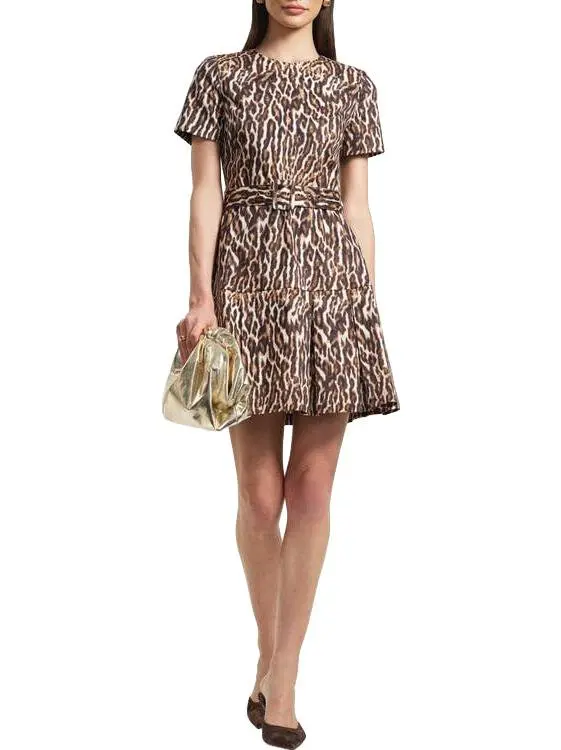 ISAAC MIZRAHI NEW YORK Tie Dye Pleated Mini Dress - Leopard