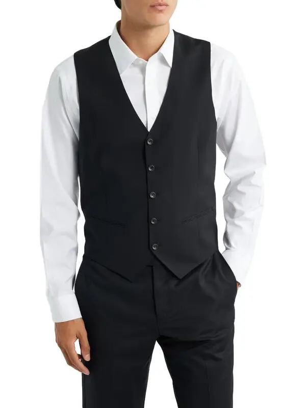 JACK VICTOR Owen Five-button Stretch Wool Vest - Black