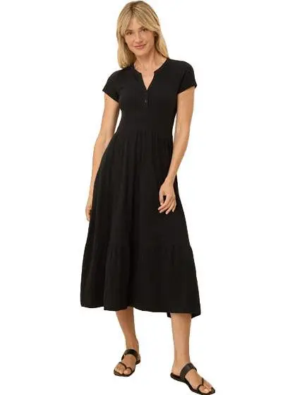 PACT Organic Cotton Relaxed Slub Henley Market Dress - Black