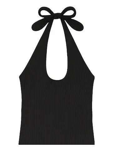 VIR VITA Pointelle Scoop Neck Tee - Black