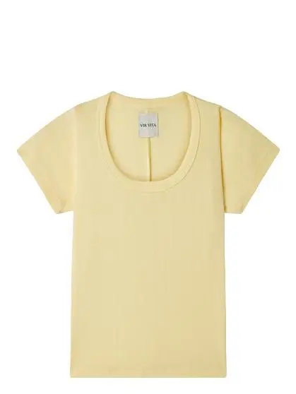 VIR VITA Pointelle Scoop Tee - Butter