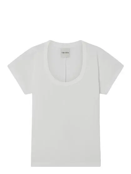 VIR VITA Pointelle Scoop Tee - Coconut