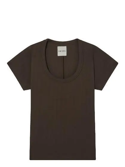 VIR VITA Pointelle Scoop Tee - Espresso