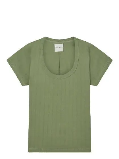 VIR VITA Pointelle Scoop Tee - Sage