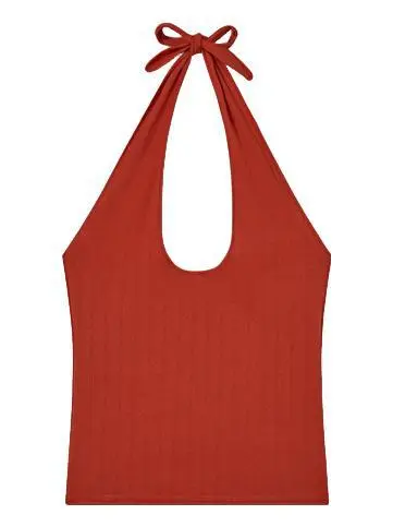 VIR VITA Pointelle Halter Top - Apple Red